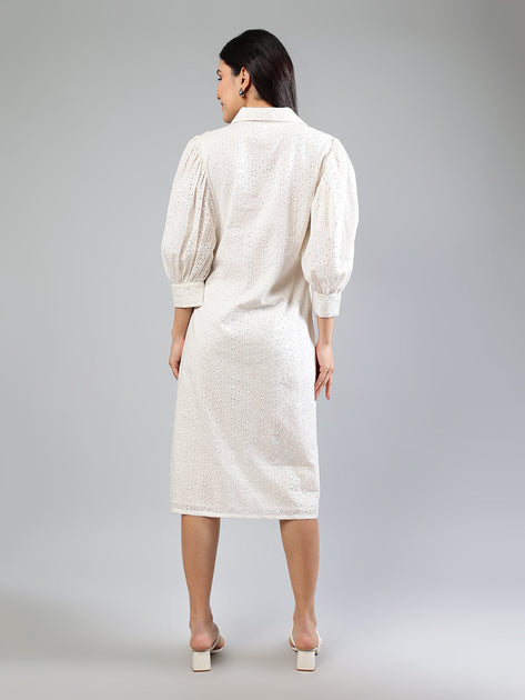 White Cotton Schiffli Dress – Peppinos Clothing