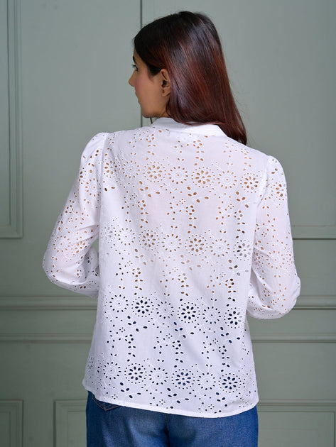 White Eyelet Embroidered Cotton Top – Peppinos Clothing