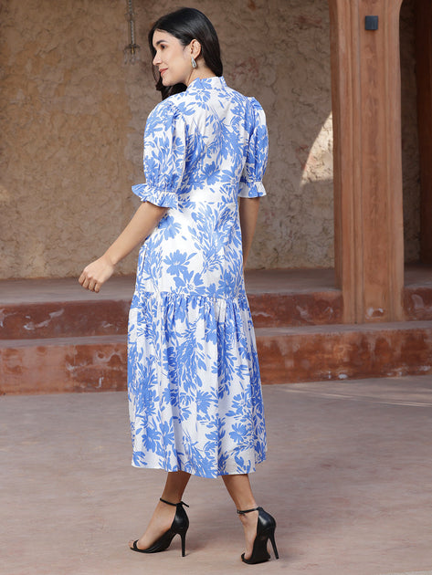 Blue Floral Tiered Dress – Peppinos Clothing