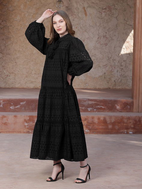 Black Tiered schiffli Dress – Peppinos Clothing